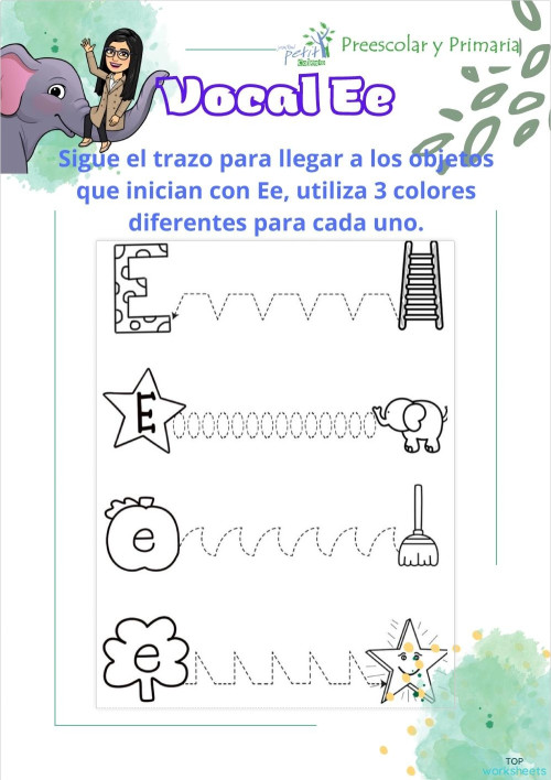 Vocal Ee-Grafomotricidad. Ficha interactiva | TopWorksheets