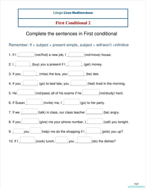 First Conditional 2. Interactive worksheet | TopWorksheets