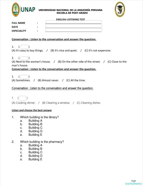 Final Listening Book N°1 UNITS 4,5,6. Interactive worksheet | TopWorksheets