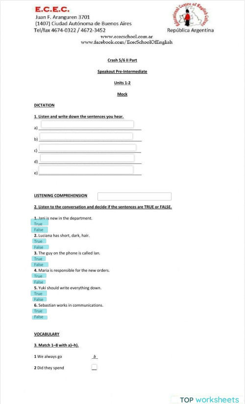 Mock Exam. Interactive worksheet | TopWorksheets