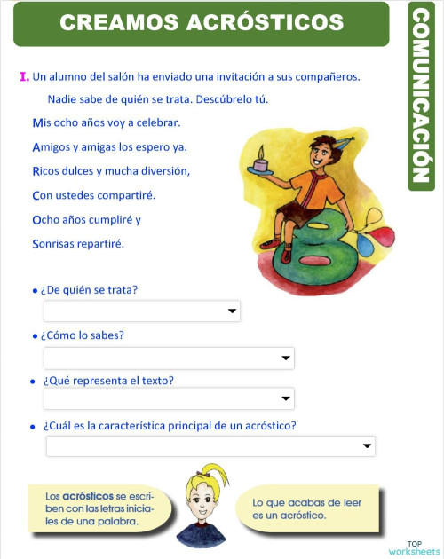 Acrósticos 3. Ficha interactiva | TopWorksheets