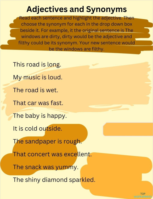 Adjectives and Synonyms. Interactive worksheet | TopWorksheets