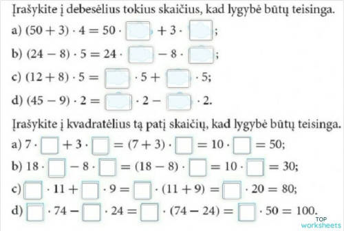Veiksmai su natūraliais skaičiais: interactive worksheets and online exercises | TopWorksheets