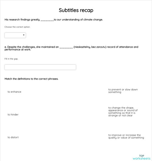 Subtitles recap. Interactive worksheet | TopWorksheets