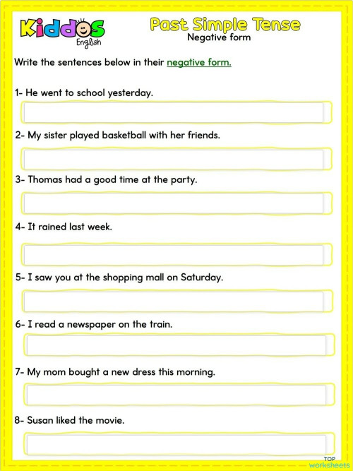 Simple Past Tense - negative form. Interactive worksheet | TopWorksheets