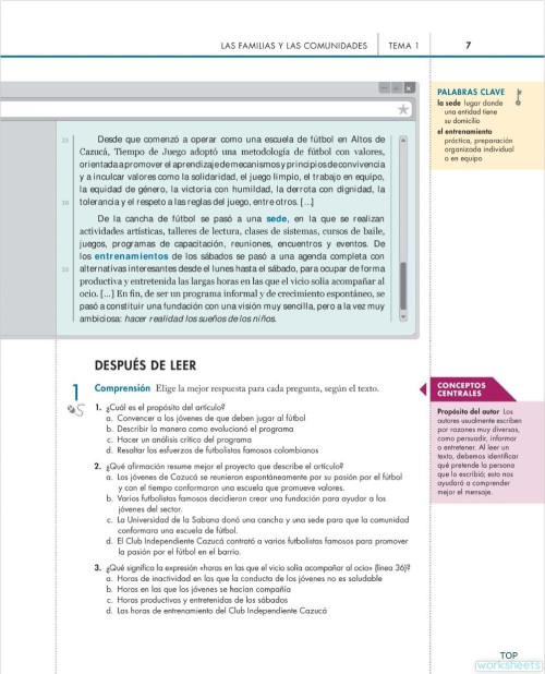 1. Las familias y las comunidades 7. Ficha interactiva | TopWorksheets