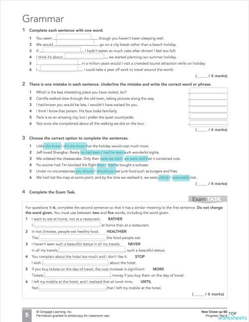 Close-Up B2 Progress Test 6 Grammar Units 11,12. Interactive worksheet ...