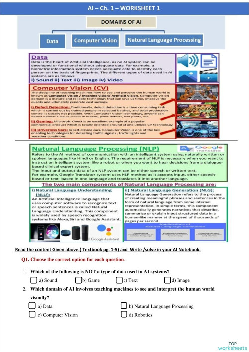 AI -Ch.1 -WORKSHEET 1 (Topic- Domains of AI). Interactive worksheet ...