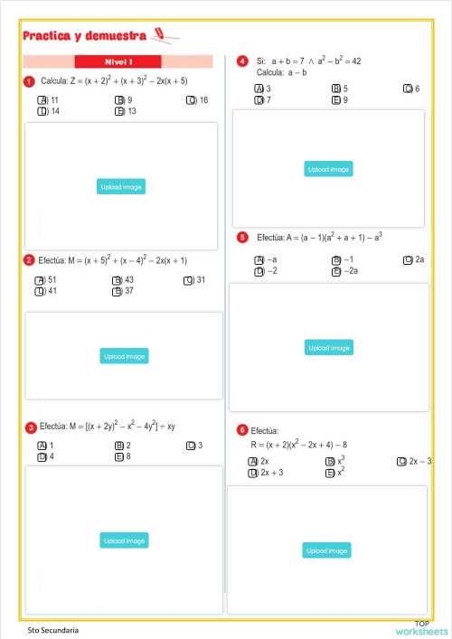 N2 5to Álgebra 04. Ficha interactiva | TopWorksheets