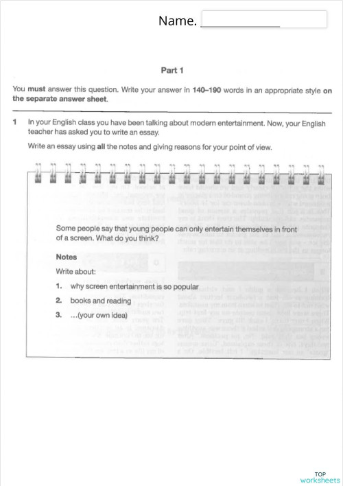 Test 1 - Writing - Part 1 - Essay. Interactive worksheet | TopWorksheets