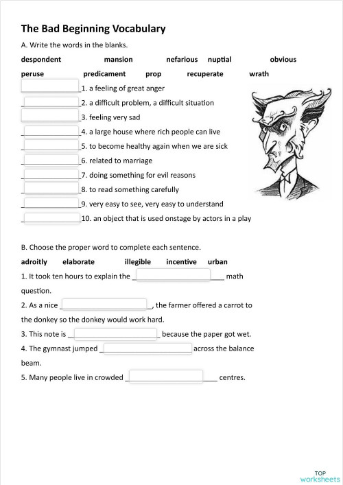 The Bad Beginning Vocabulary. Interactive worksheet | TopWorksheets