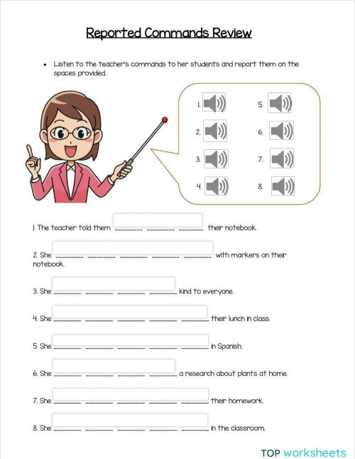 Reported Commands Exercise. Interactive worksheet | TopWorksheets