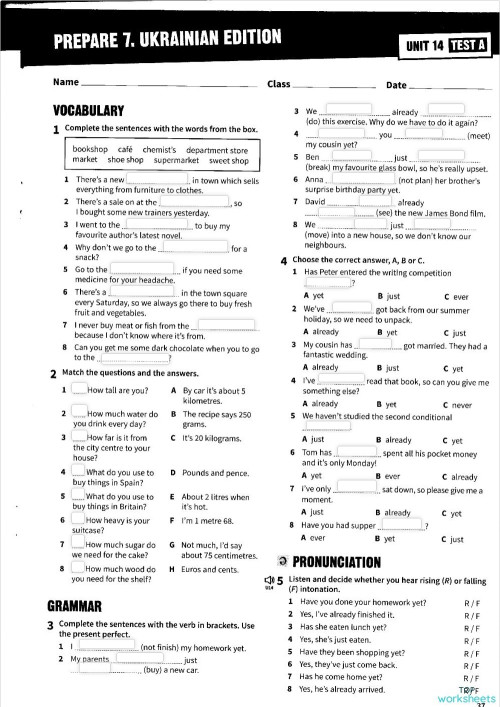 Prepare 7 Unit 14. Interactive worksheet | TopWorksheets