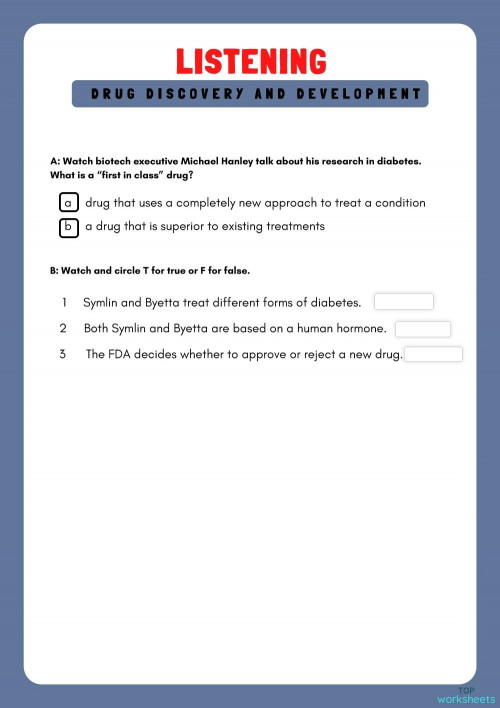 Listening: Drug discovery and development. Interactive worksheet ...