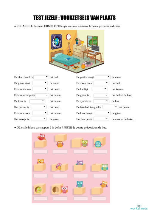 test jezelf voorzetsels van plaats. Interactive worksheet | TopWorksheets
