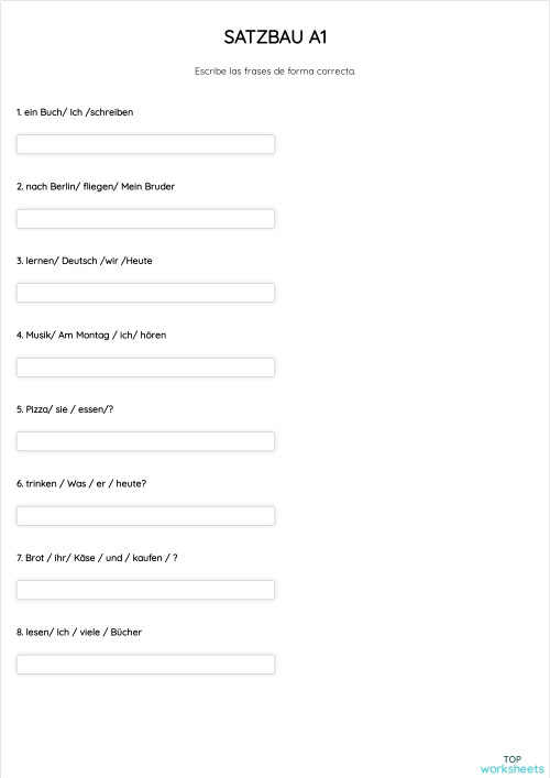 SATZBAU A1. Interaktives Arbeitsblatt | TopWorksheets