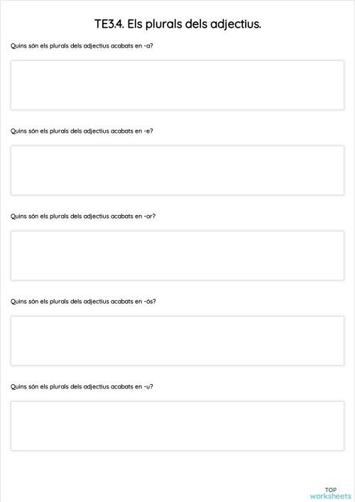 TE3.4. Els plurals dels adjectius.. Fitxa interactiva | TopWorksheets