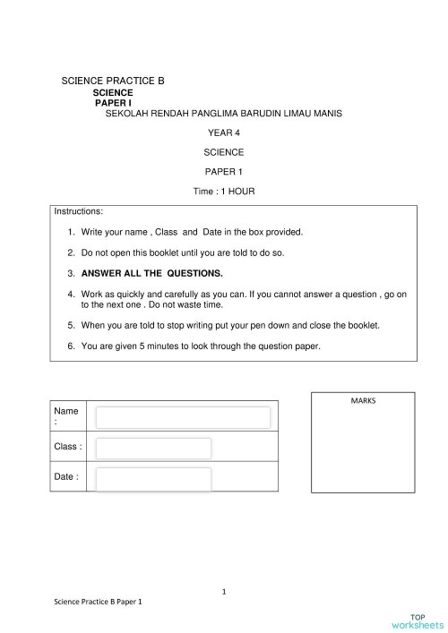 Science Online Exercise Lesson # 21 Science Practice B Paper 1 ...