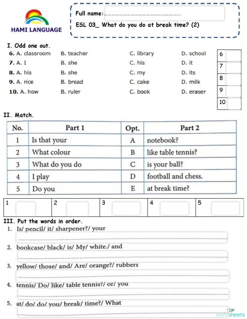 WHAT DO YOU DO AT BREAK TIME? (2). Interactive worksheet | TopWorksheets