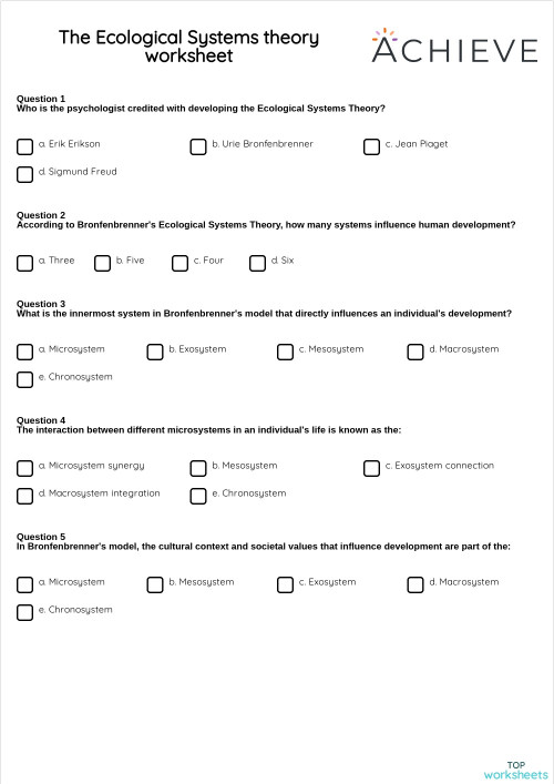 The Ecological Systems theory worksheet. Interactive worksheet ...