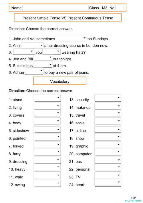 Present simple VS Present Continuous. Interactive worksheet | TopWorksheets
