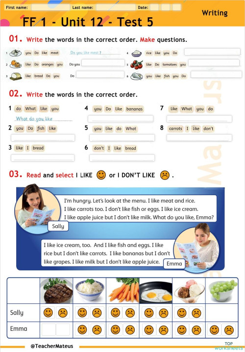 FF 1 - Unit 12 - Test 5 - Writing. Interactive worksheet | TopWorksheets
