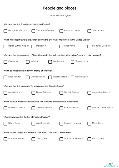 People and places. Interactive worksheet | TopWorksheets