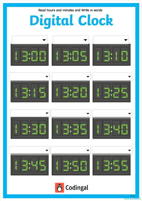 M_G02M15L67_WA01_Telling and Writing Time on Digital Clock. Interactive ...