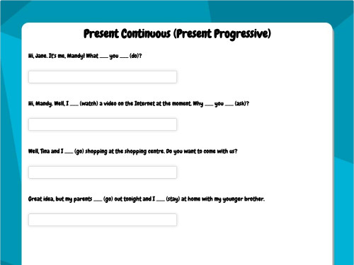 Present Continuous (Present Progressive). Interactive worksheet ...