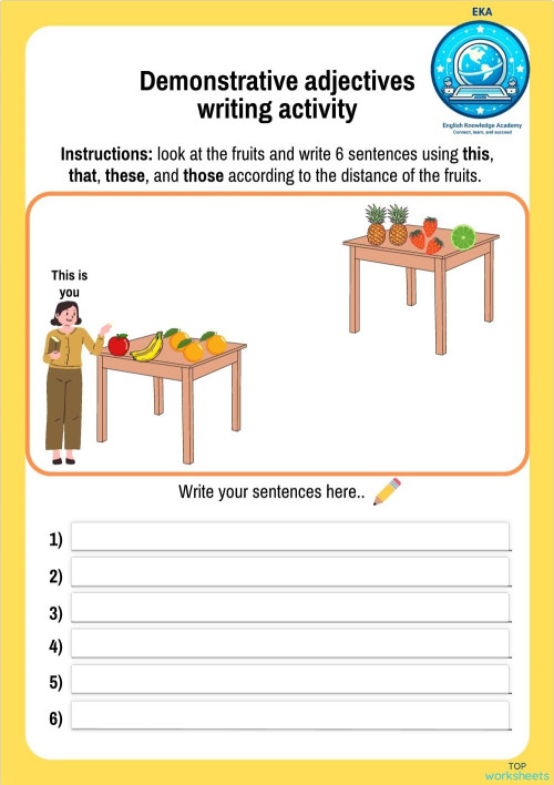 Demonstrative adjectives writing activity. Interactive worksheet ...