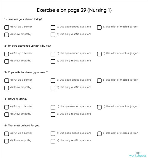 Exercise e on page 29 (Nursing 1). Interactive worksheet | TopWorksheets