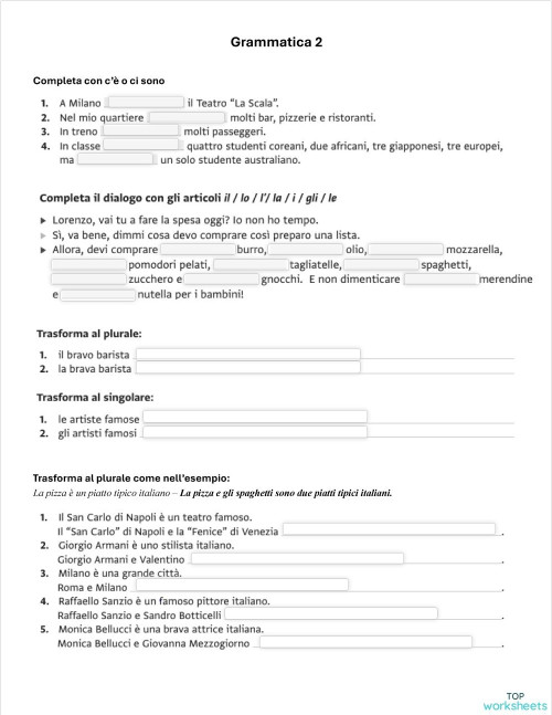 Preposizioni. Scheda interattiva | TopWorksheets