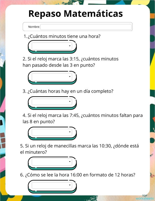 Horas, minutos y segundos. Ficha interactiva | TopWorksheets