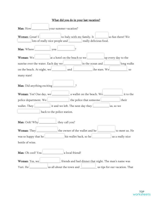 What did you do in your last vacation. Interactive worksheet ...