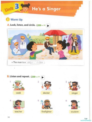 Listen Up 2_unit 3: He's a singer. Interactive worksheet | TopWorksheets