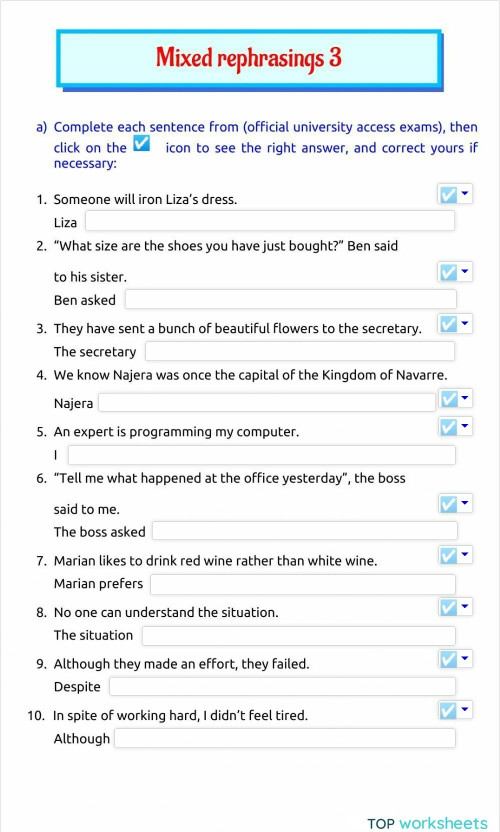 Rephrasing: interactive worksheets and online exercises | TopWorksheets