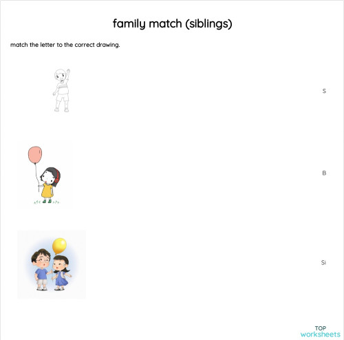 family match (siblings). Interactive worksheet | TopWorksheets