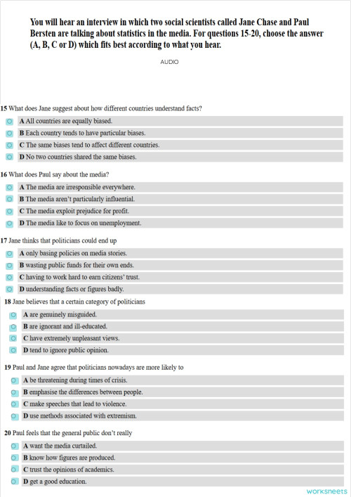 Test 4 CAE Practice Tests PAPER 3 - LISTENING PART 3. Interactive ...