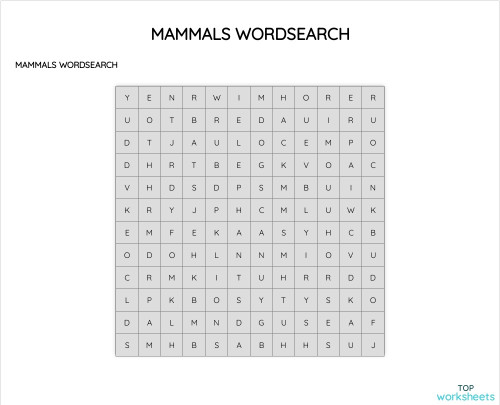 MAMMALS WORDSEARCH. Interactive worksheet | TopWorksheets