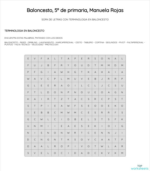Baloncesto, 5º de primaria, Manuela Rojas. Ficha interactiva ...
