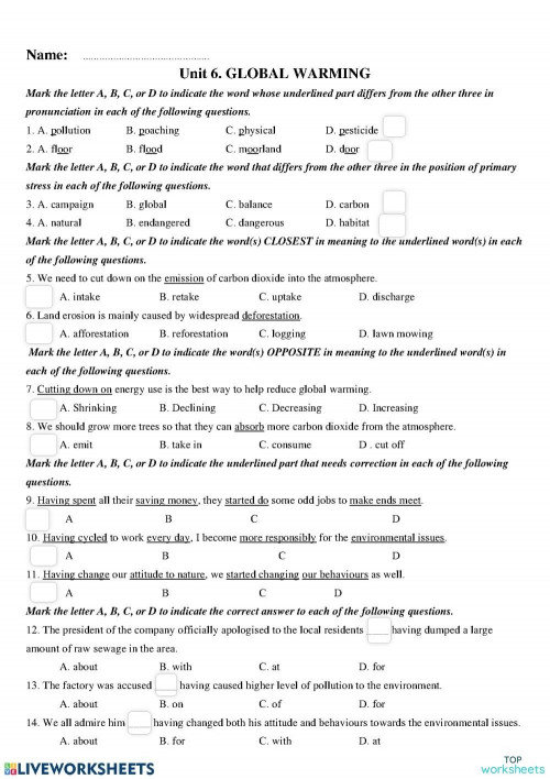 E11_Unit 6. Interactive worksheet | TopWorksheets