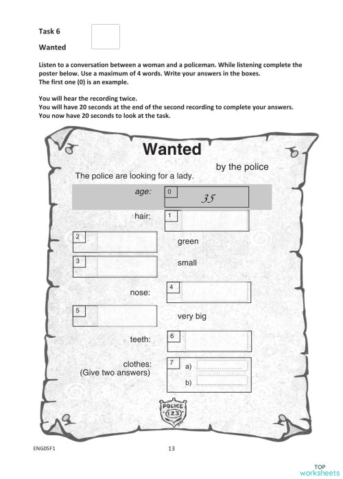 Wanted _ Listening. Interactive worksheet | TopWorksheets