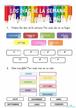 Aprendamos juntos los días de la semana y los meses del año . Ficha ...