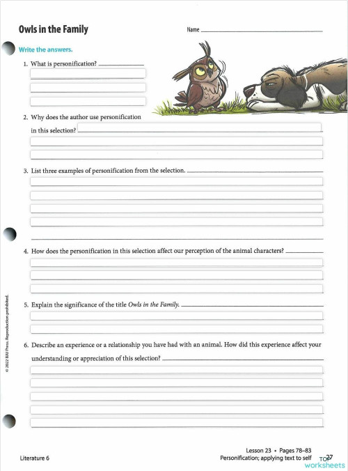 Lesson 23: Owls in the Family Pg 27. Interactive worksheet | TopWorksheets