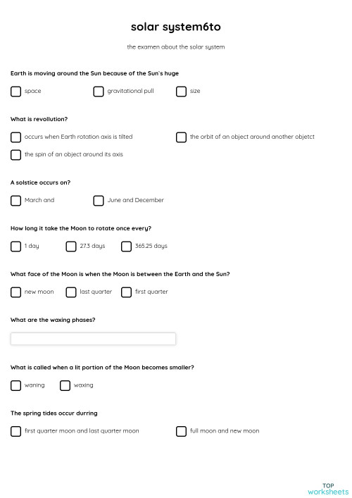 solar system6to. Interactive worksheet | TopWorksheets