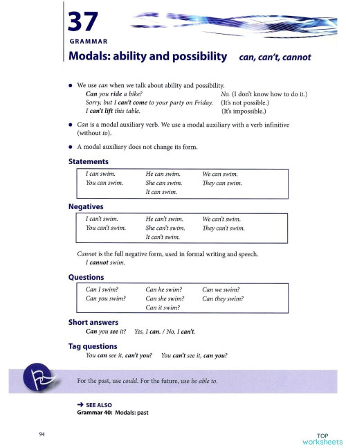 Modals: ability and possibility (can, can't, cannot). Interactive ...