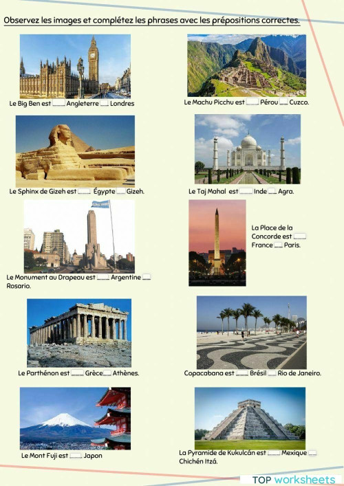 Les prépositions du pays. Fiche interactive | TopWorksheets