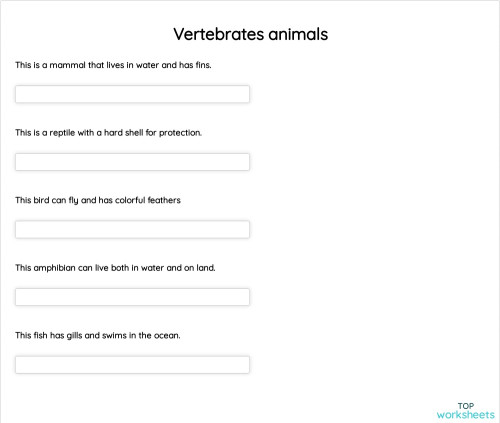 Vertebrates animals. Interactive worksheet | TopWorksheets