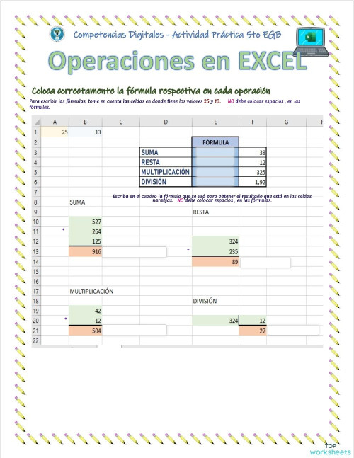 Práctica 2 Excel: fichas interactivas y ejercicios online | TopWorksheets