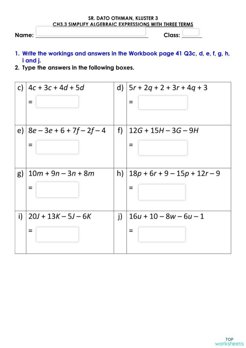 SIMPLIFY ALGEBRAIC EXPRERSSIONS WITH TWO AND THREE LIKE TERMS ...
